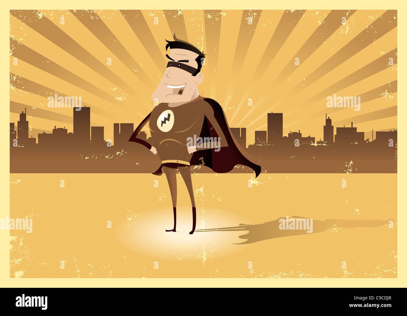 Illustration of a vintage retro poster of comic super hero standing ...