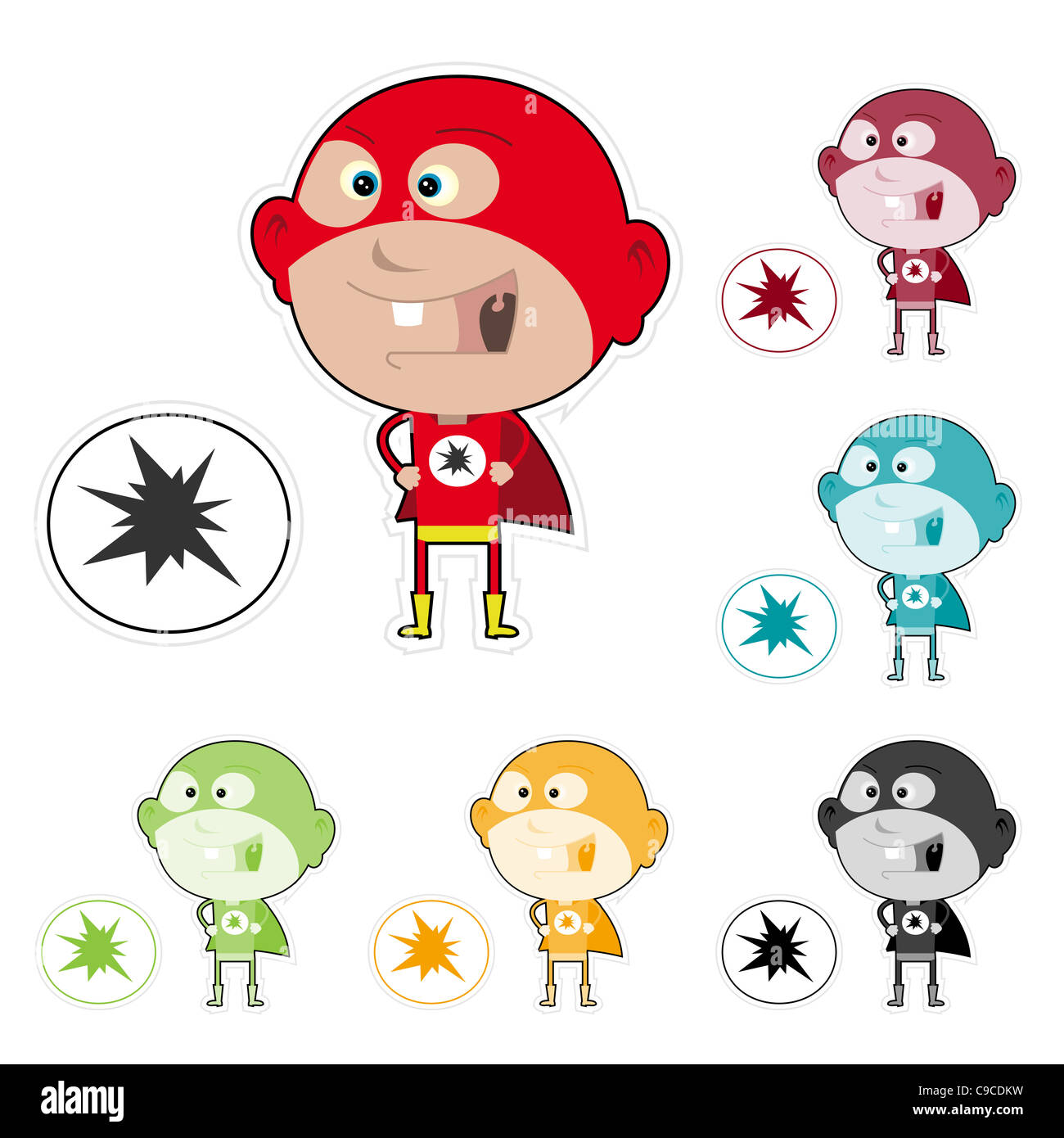 Illustration of funny cartoon super kid sticker with multiple colors ...