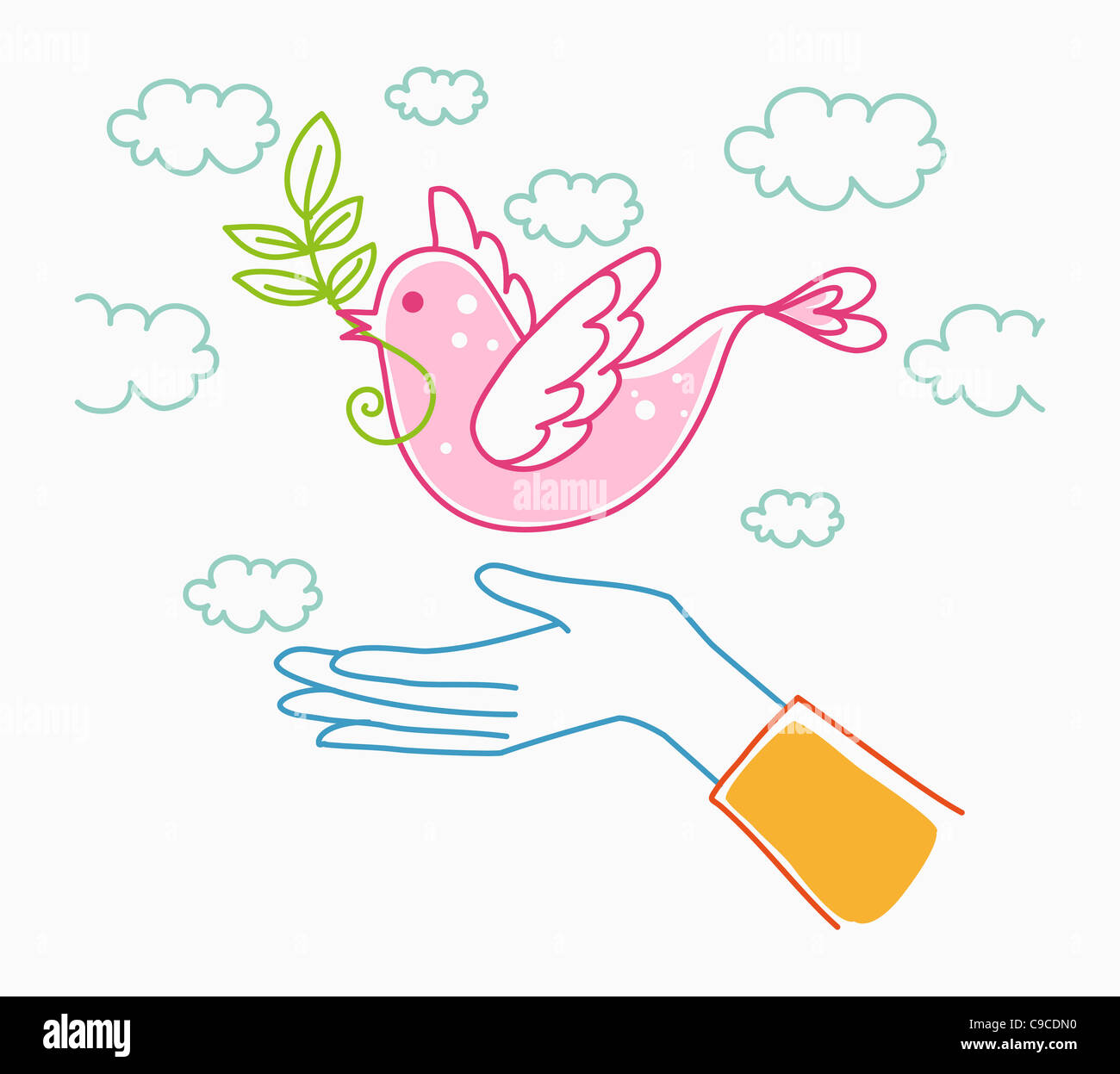 A bird above the palm of the hand Stock Photo - Alamy