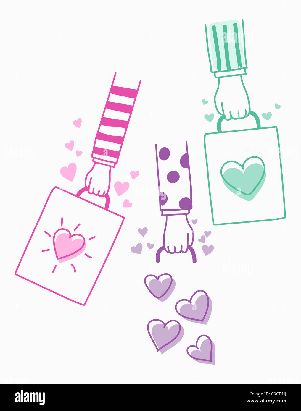 Three arms holding bags Stock Photo - Alamy