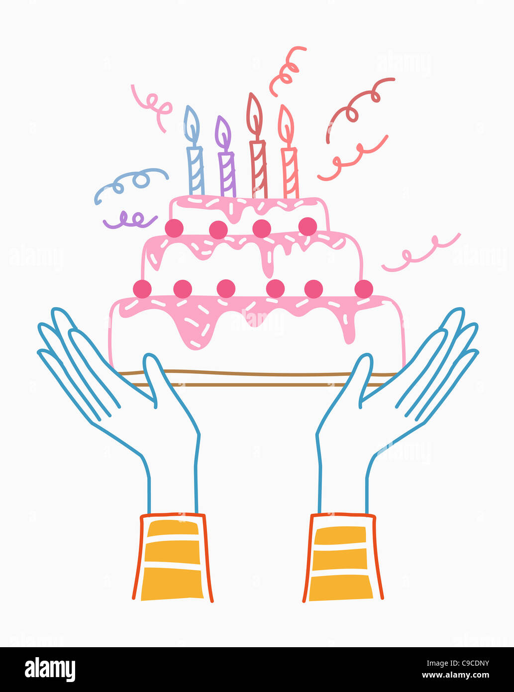 Two hands serving a birthday cake Stock Photo - Alamy