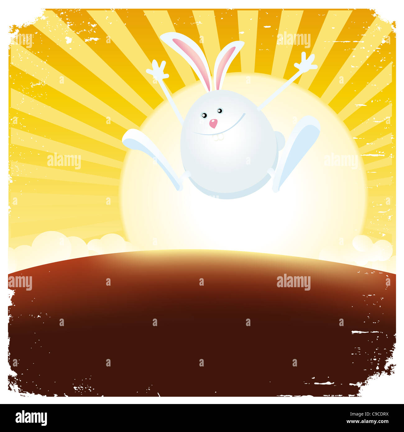 Illustration of a cartoon happy rabbit jumping from the sun ...