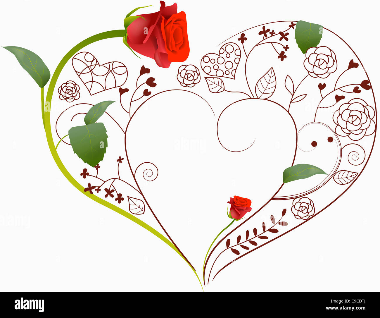 Hearts with roses Stock Photo - Alamy