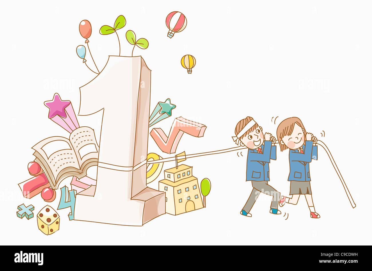 Boy and a girl in school uniform with number 1 Stock Photo - Alamy