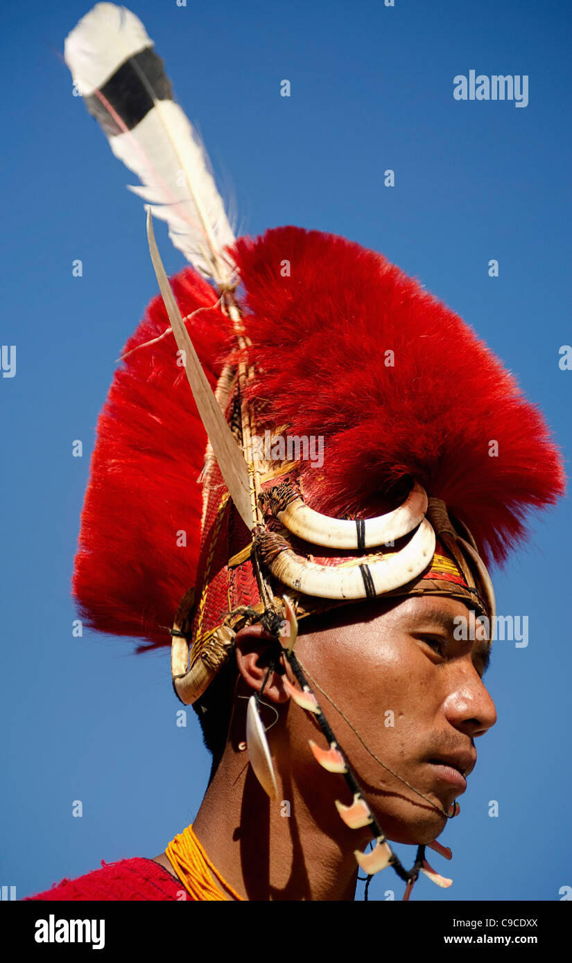 India, South Asia, Nagaland, Naga Warrior tribe man in traditional ...
