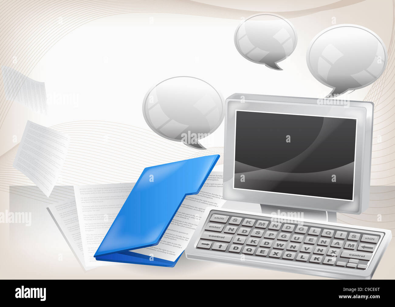 File of papers and a computer Stock Photo - Alamy