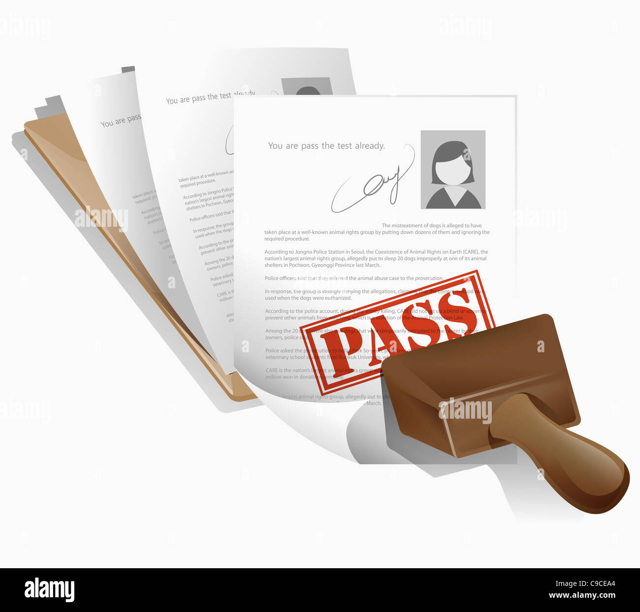 Papers with a PASS stamp Stock Photo - Alamy