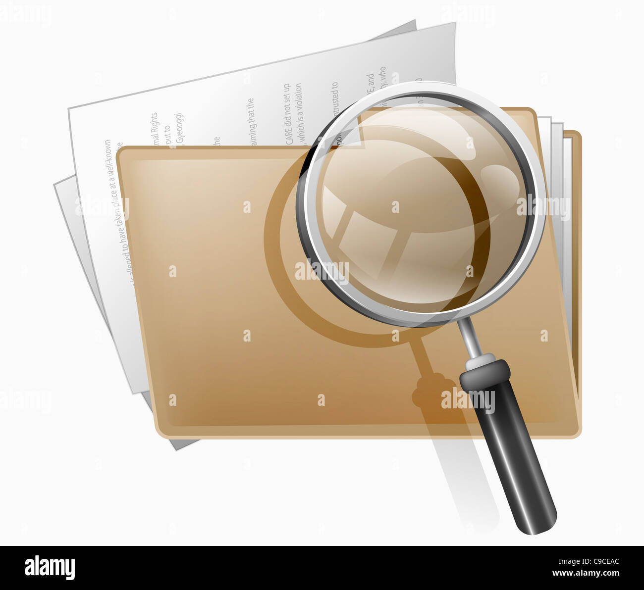 File of papers and magnifying glass Stock Photo - Alamy