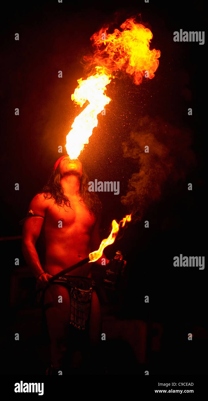 Singapore, South East Asia, Fire Eating performance by tribal man from ...
