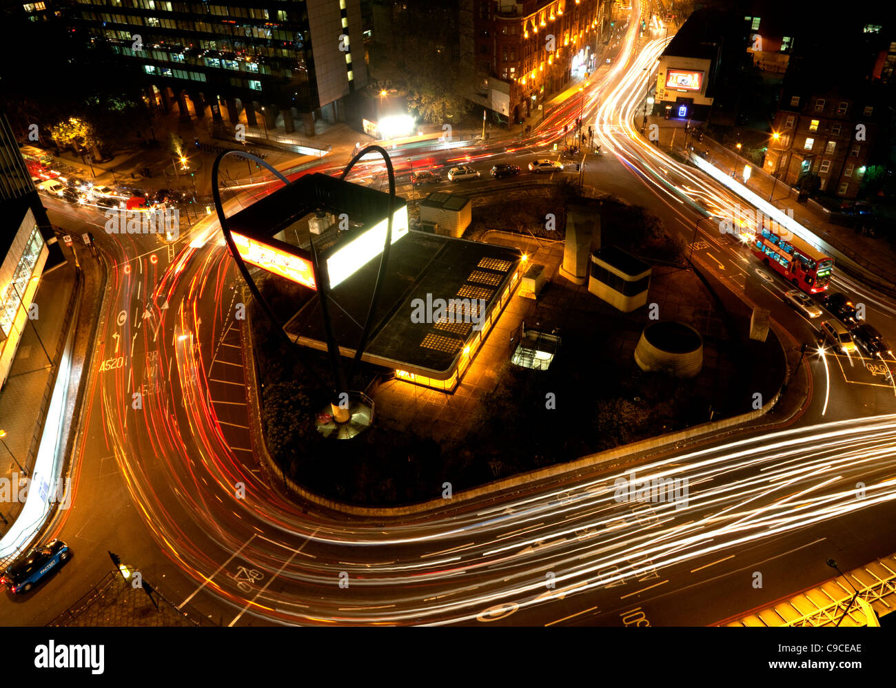 Old Street roundabout (The Silicon Roundabout), London during evening ...