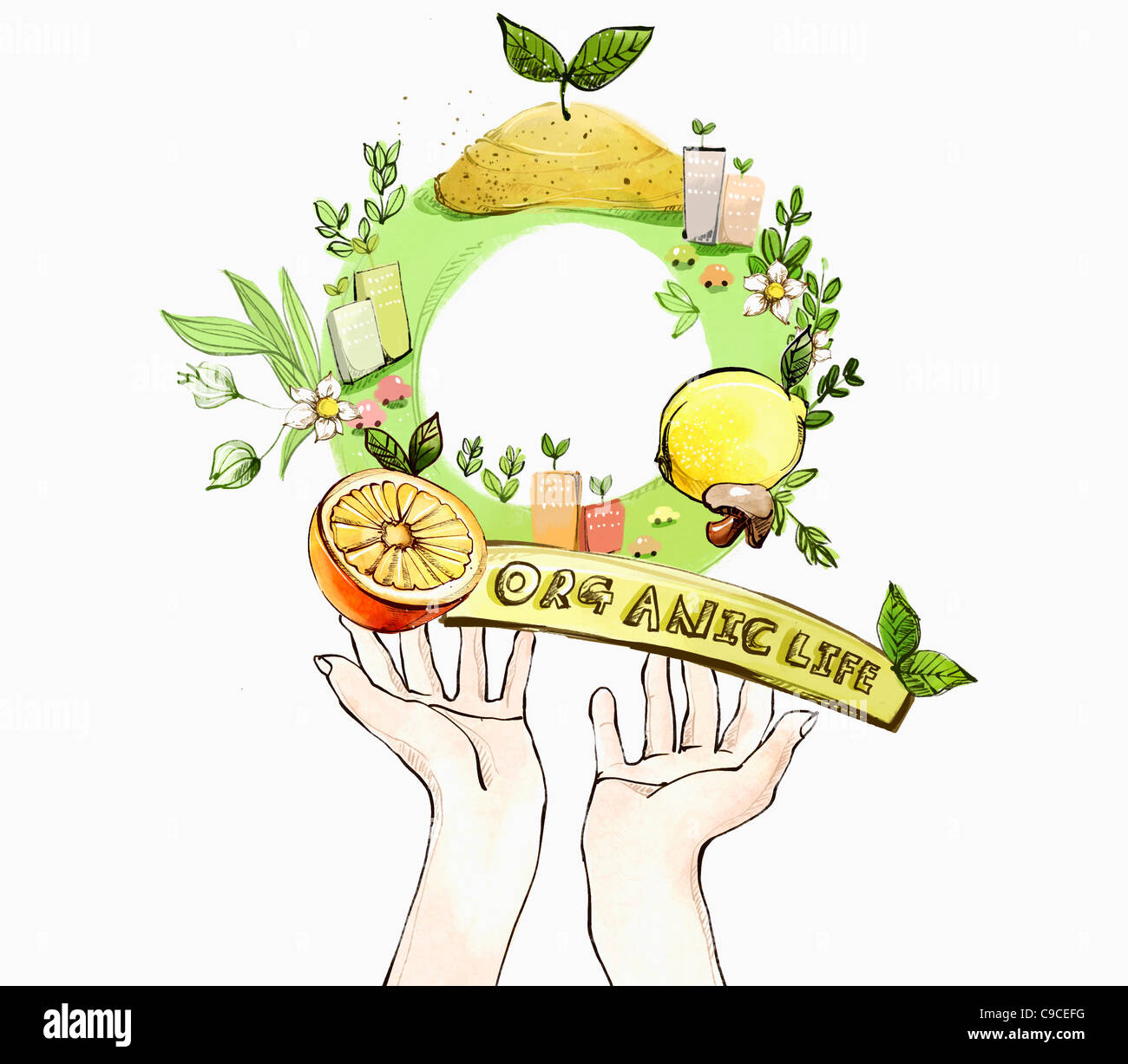 Illustration of organic life Stock Photo - Alamy