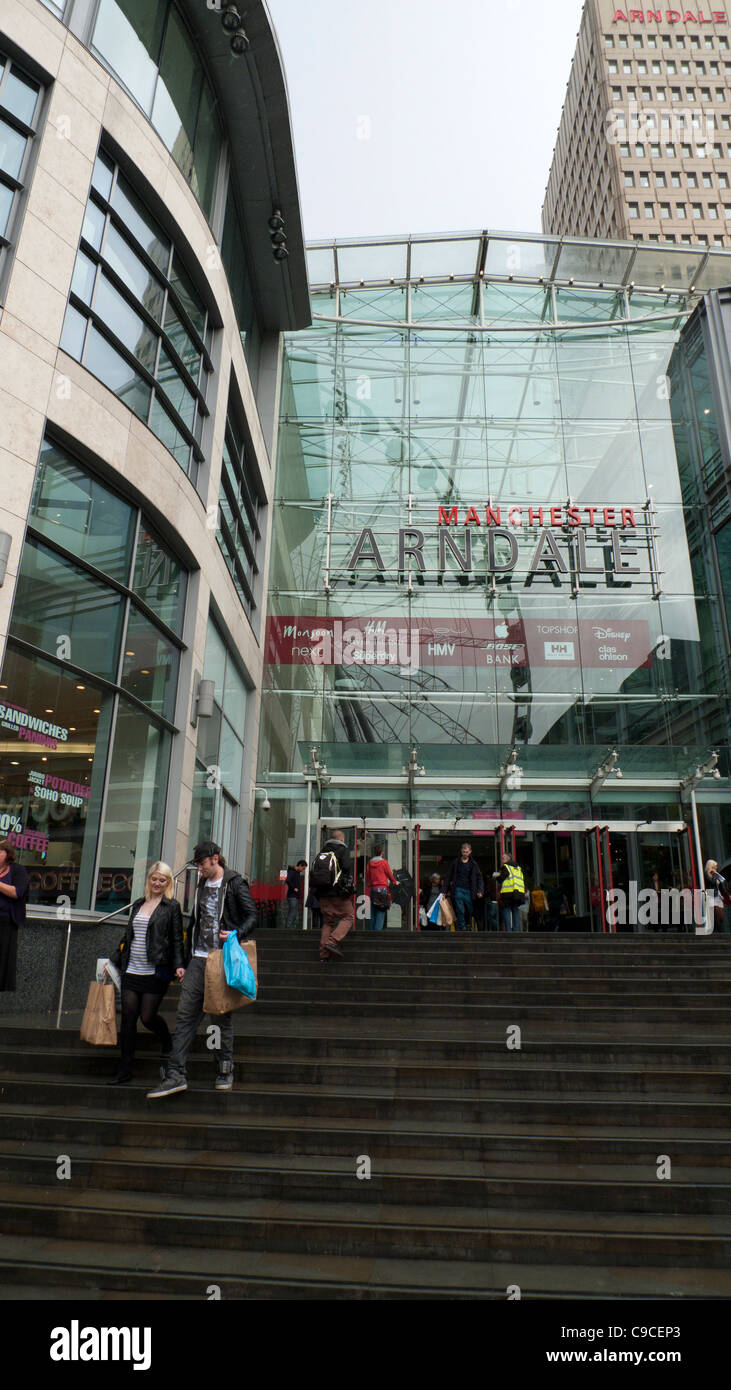 Exterior entrance of the Arndale Shopping Centre urban Manchester ...