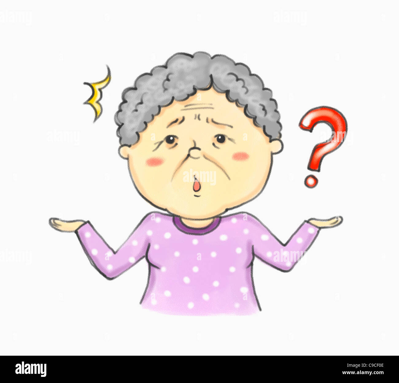Illustration of an old lady with confusion Stock Photo - Alamy