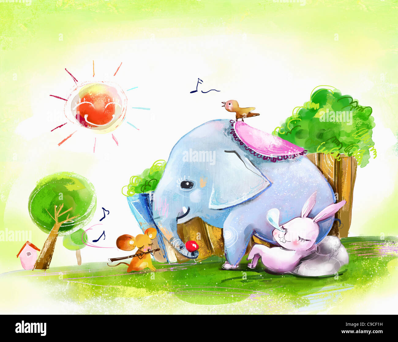 Illustration of various animals and trees Stock Photo - Alamy