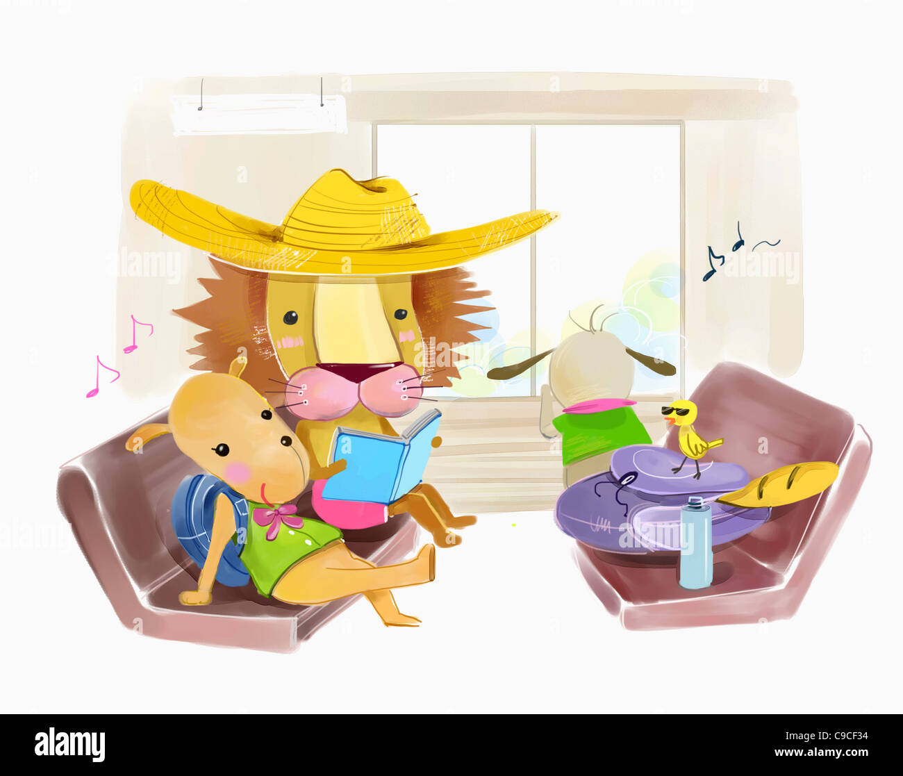 Illustration of various animals on the train Stock Photo - Alamy