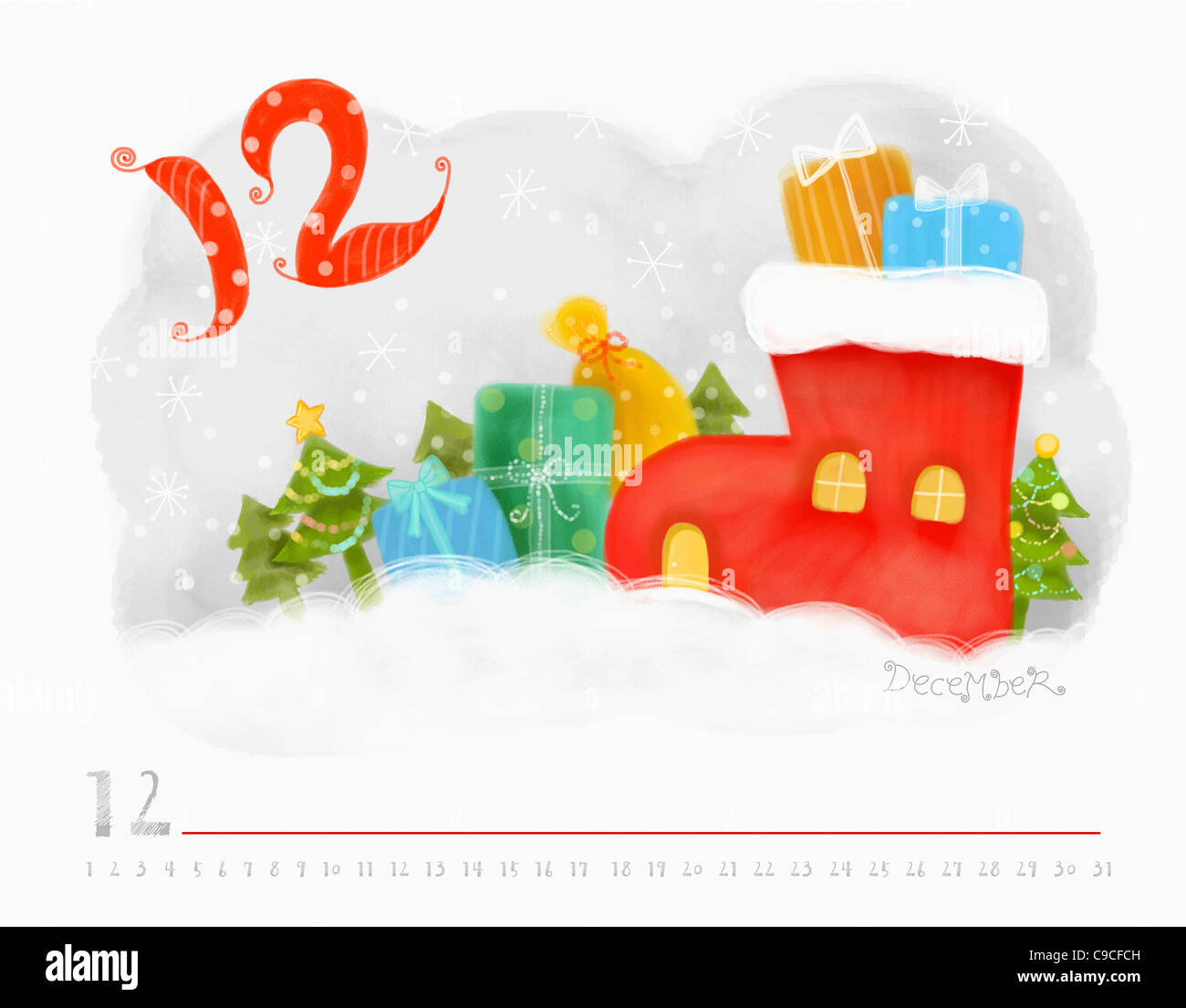 Calendar of December with gifts Stock Photo - Alamy