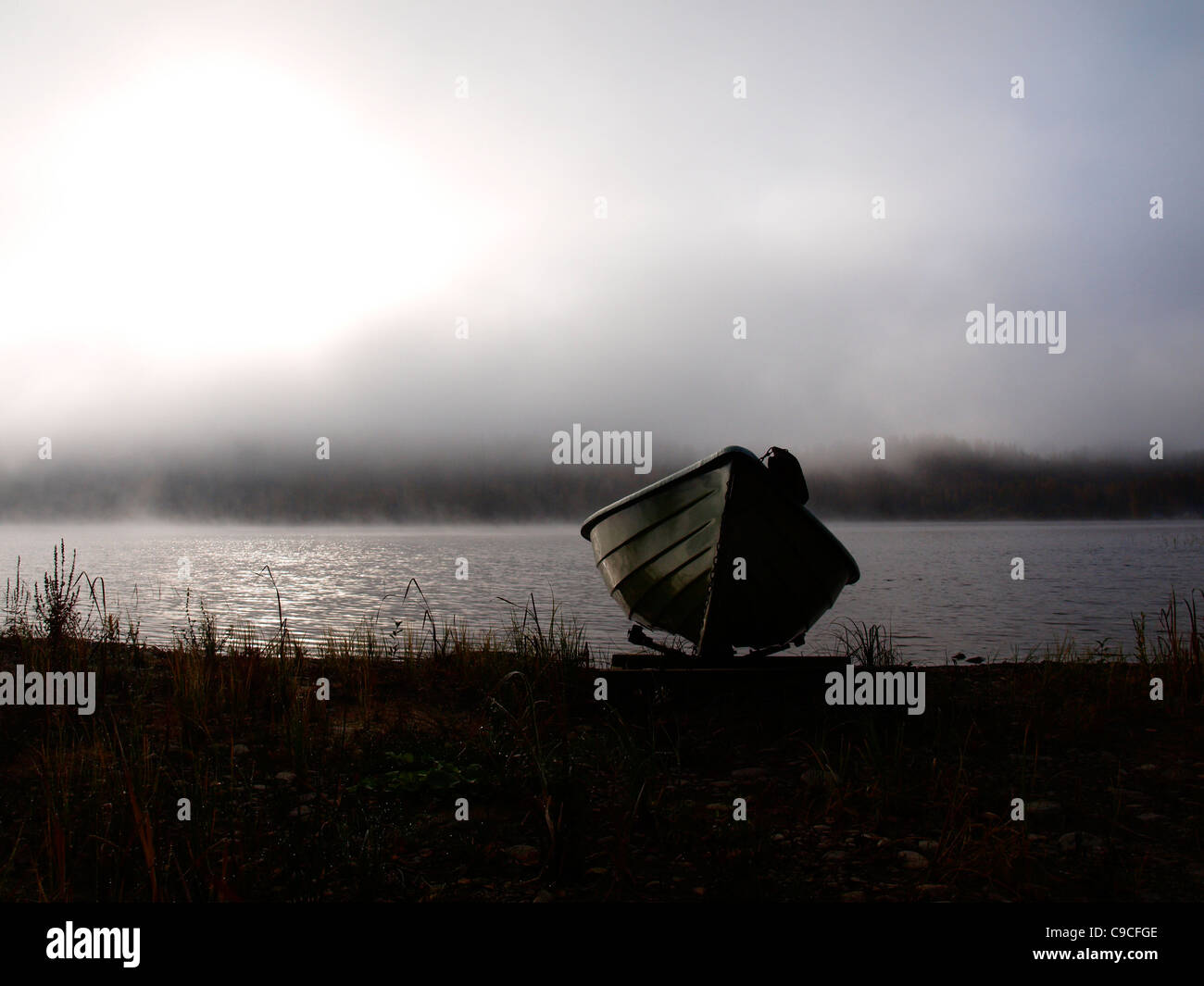 The boat in a fog Stock Photo - Alamy