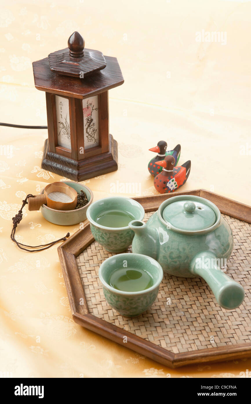 Classical jade tea set with korean traditional ornaments Stock Photo ...