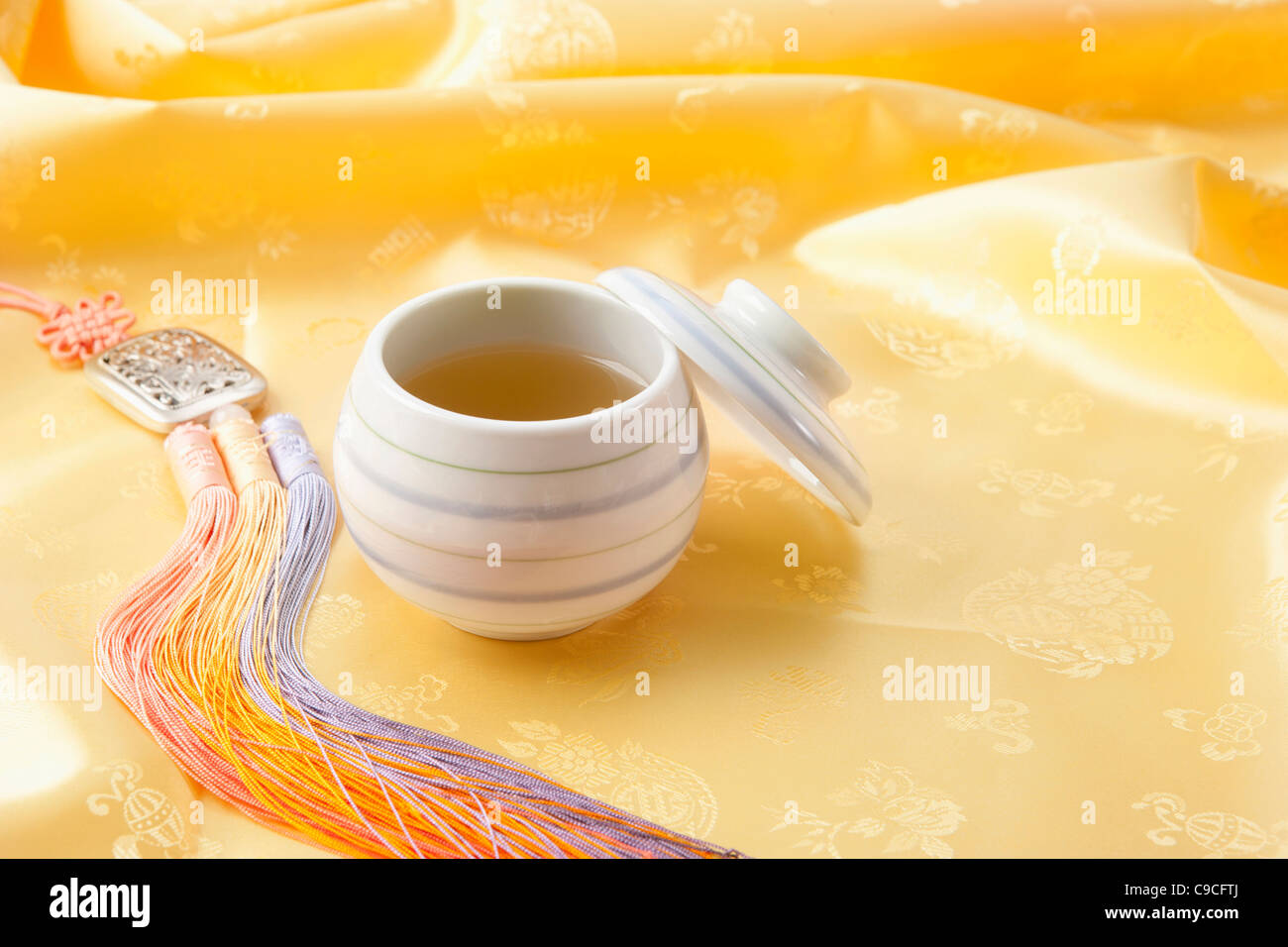 Cup of tea and korean traditional ornament Stock Photo - Alamy
