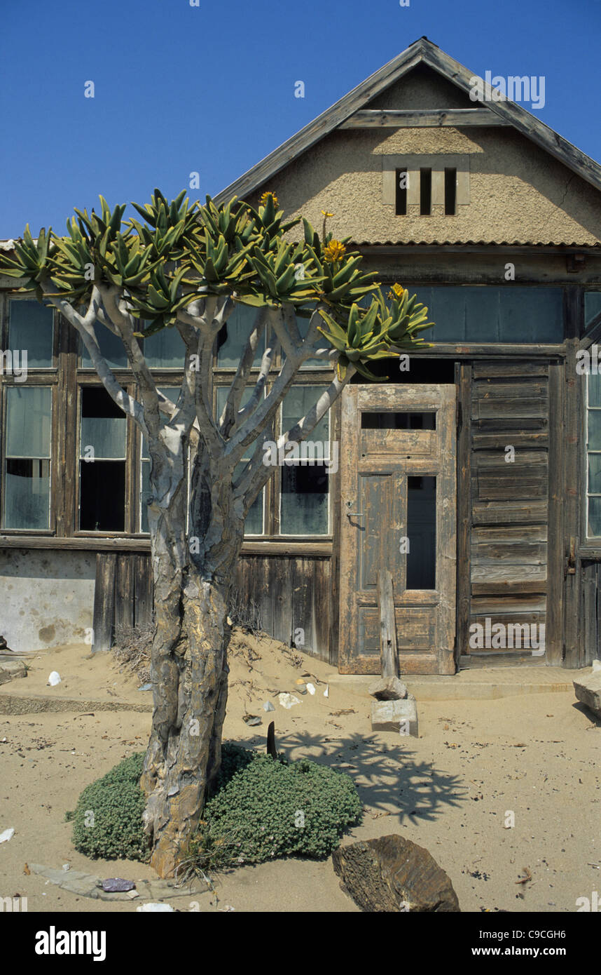 Namibia, Namib Desert, Pomona, An abandoned mine workers house in the ...