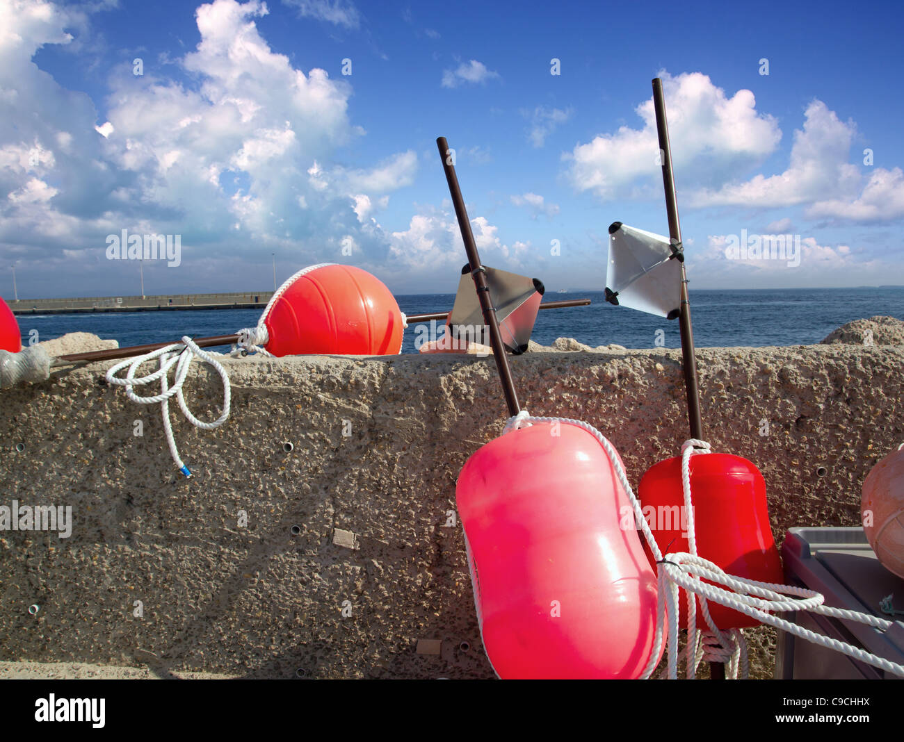 Longliner fisherboat buoy tackle in formentera blue sky Stock Photo - Alamy