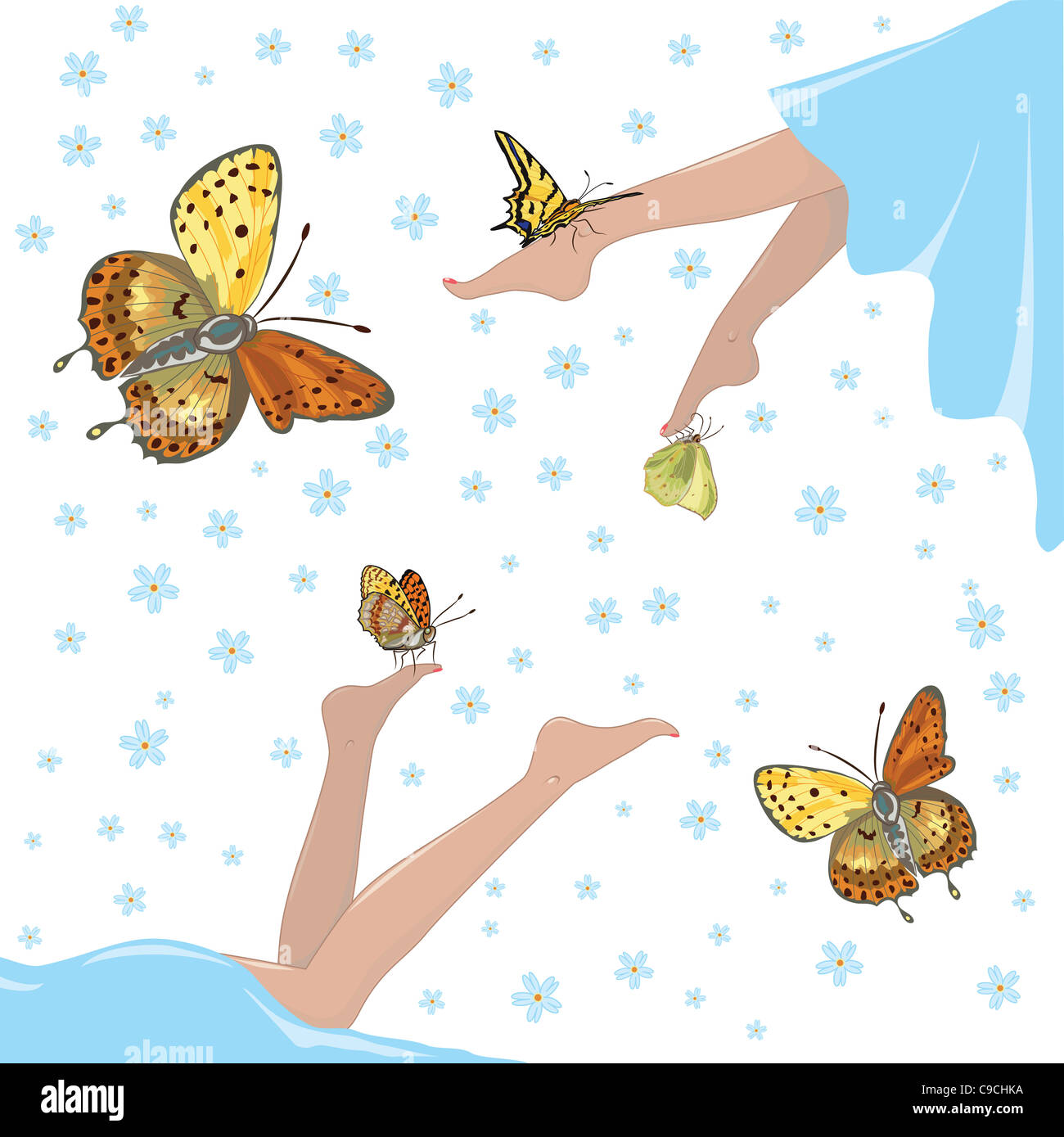 butterflies fly about woman's legs Stock Photo - Alamy