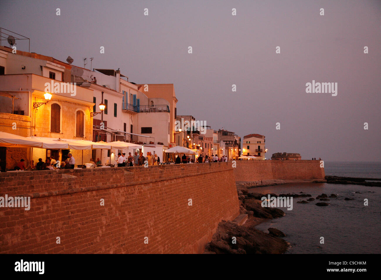 The promenade along the city walls, Alghero, Sardinia, Italy Stock ...