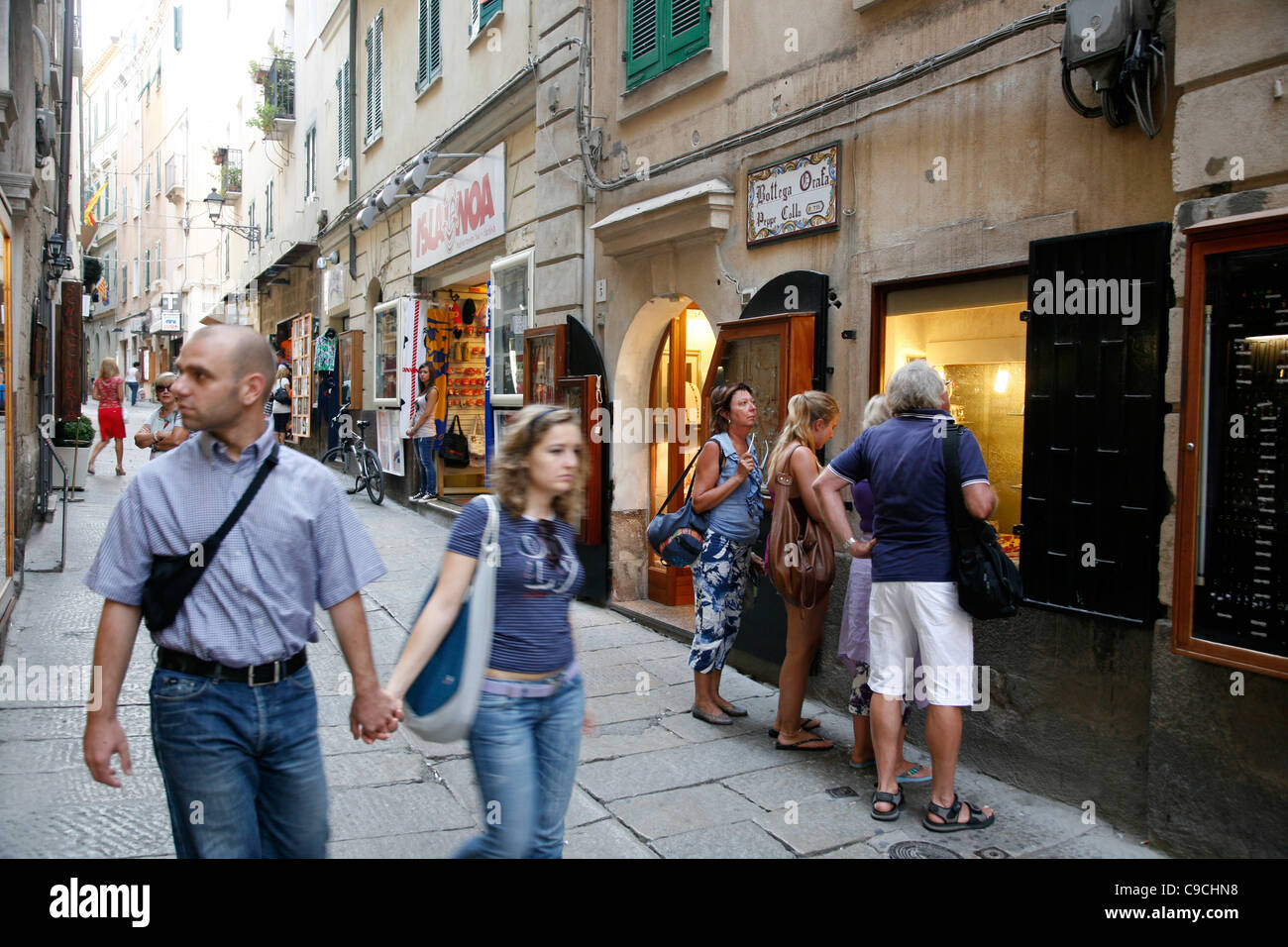 Street scene in the historical centre, Alghero, Sardinia, Italy Stock ...