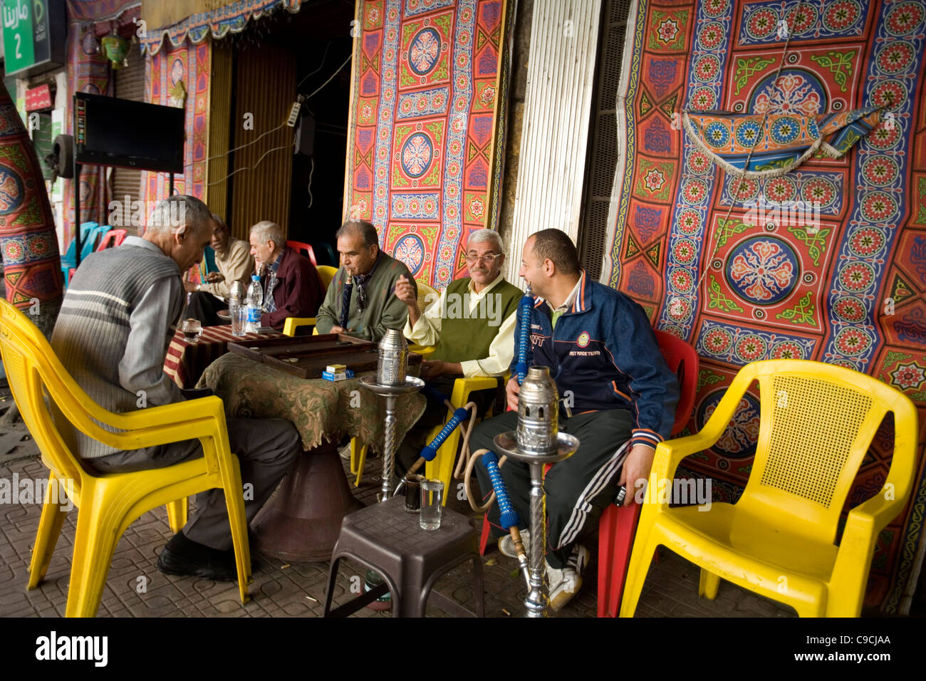 Egyptians men sitting outside a café in Cairo, Egypt Stock Photo - Alamy
