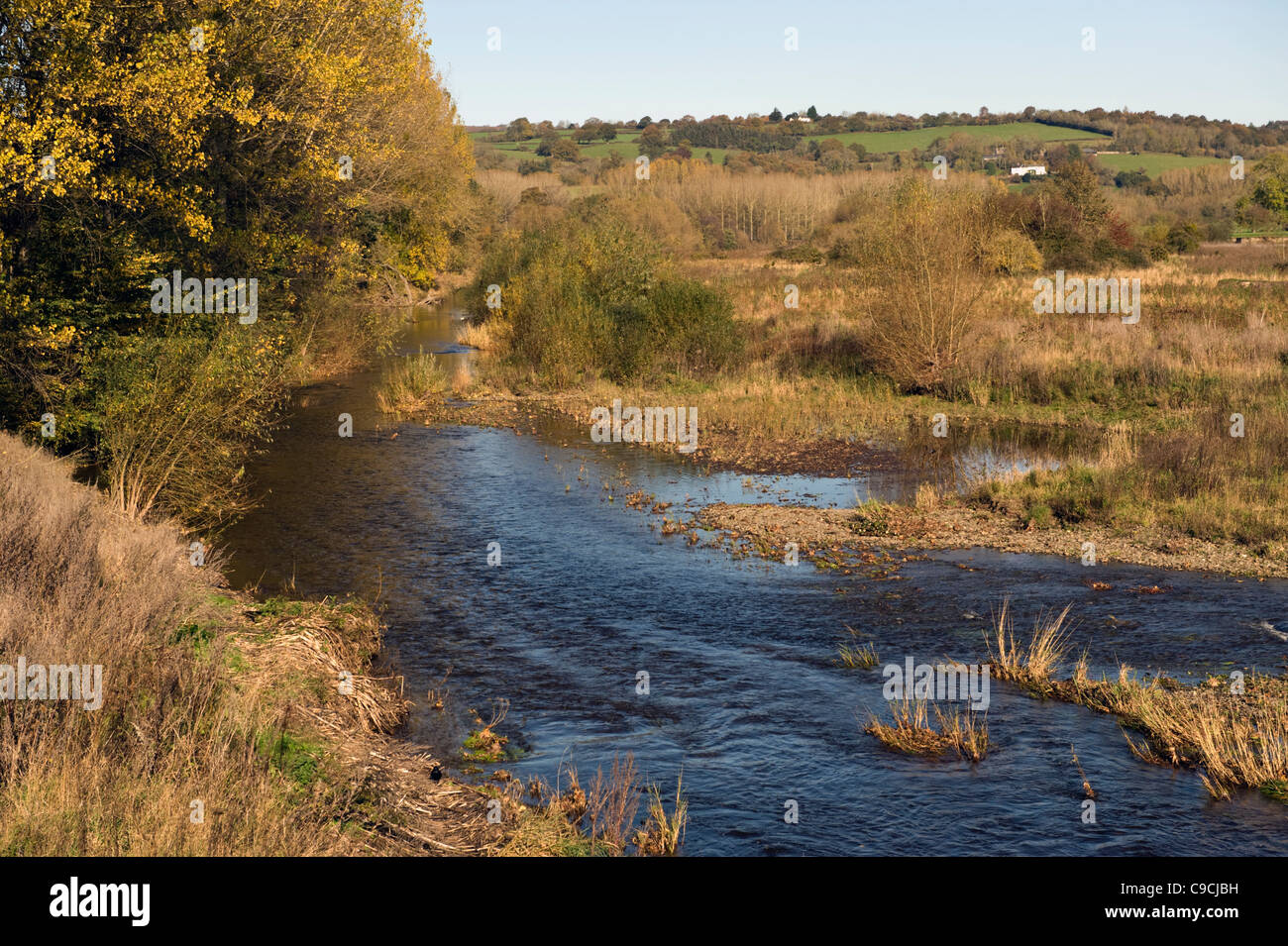 Side channel off the main River Wye looking downstream at Glasbury-on ...