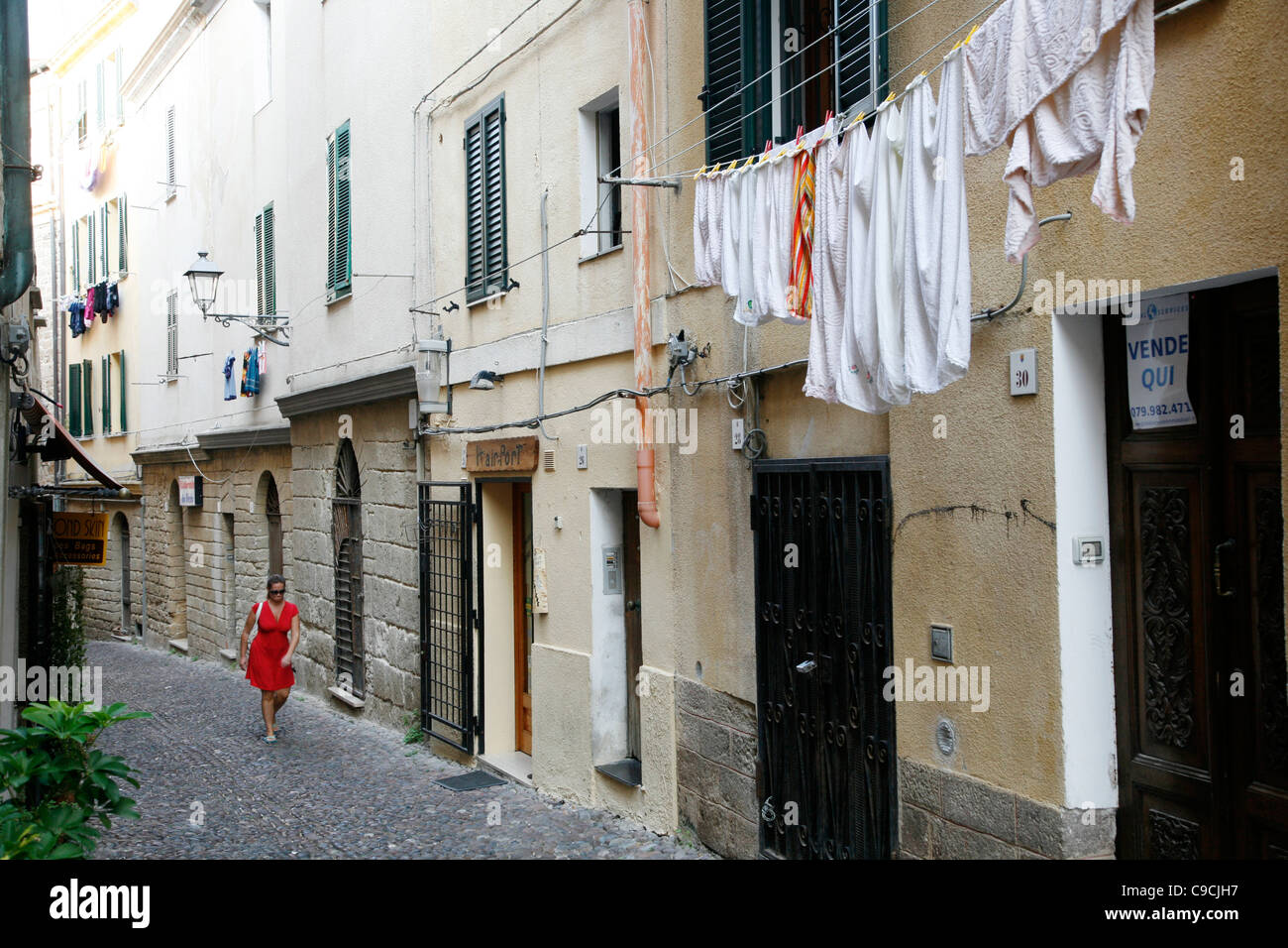 Street scene in the historical centre, Alghero, Sardinia, Italy Stock ...