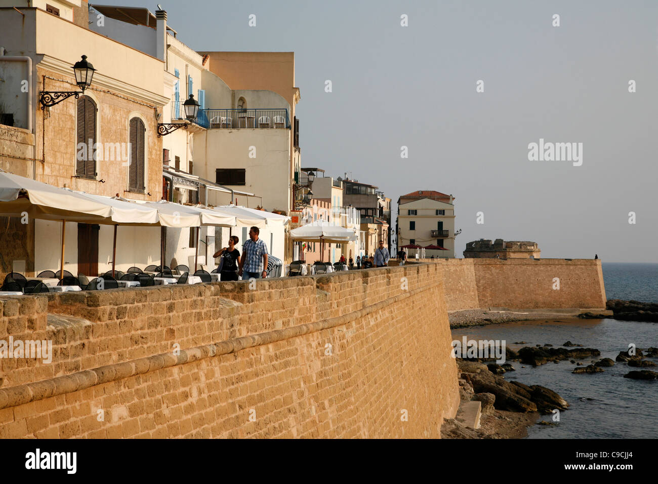 The promenade along the city walls, Alghero, Sardinia, Italy Stock ...