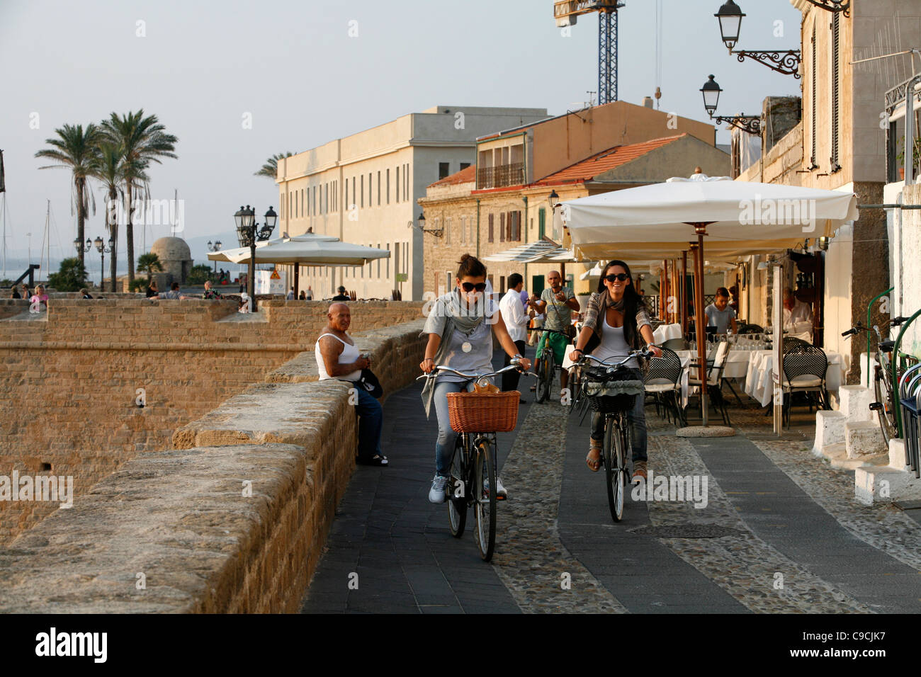 The promenade along the city walls, Alghero, Sardinia, Italy Stock ...
