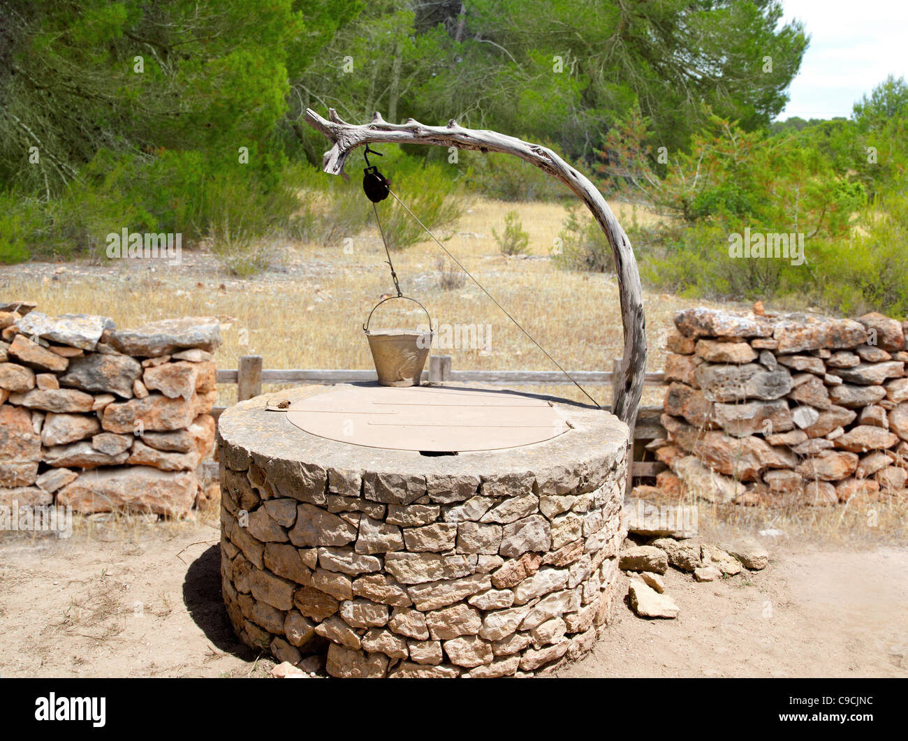 Draw well traditional mediterranean masonry in balearic islands Stock ...