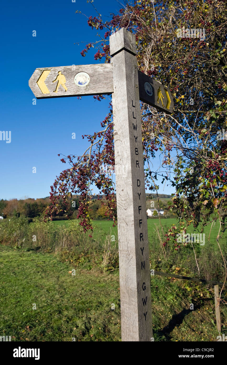 Bilingual Welsh English language signpost for the Wye Valley Walk at ...