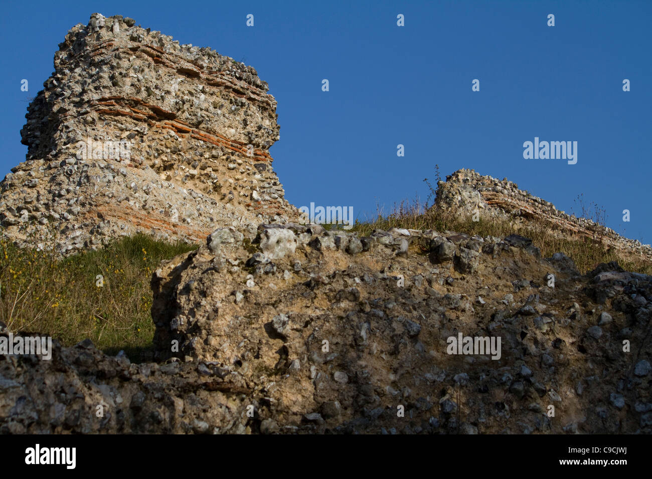 The impressive walls of Burgh Castle Roman Fort of the Saxon Shore ...