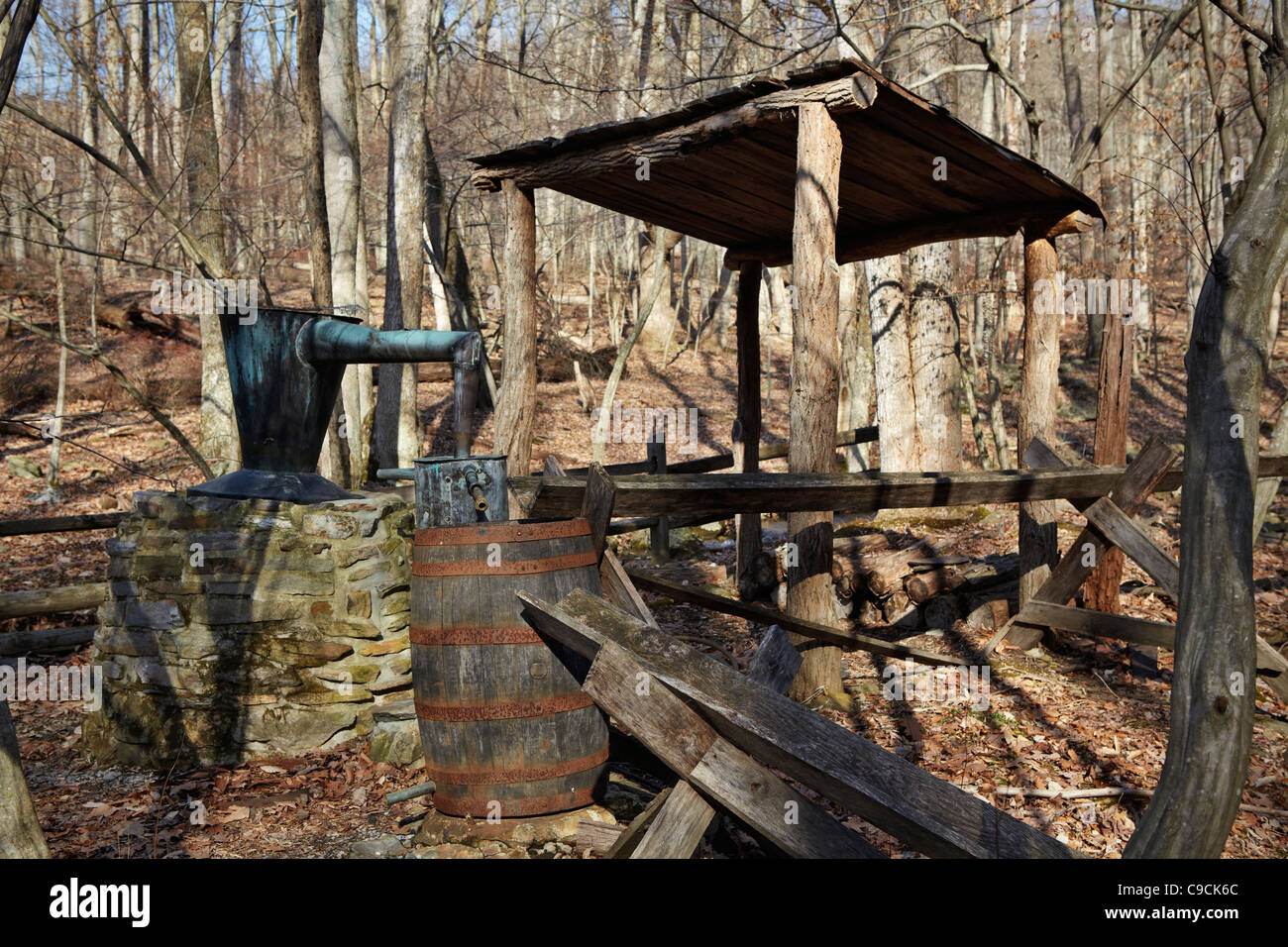 Vintage Prohibition-era copper whiskey still at the historical Blue ...