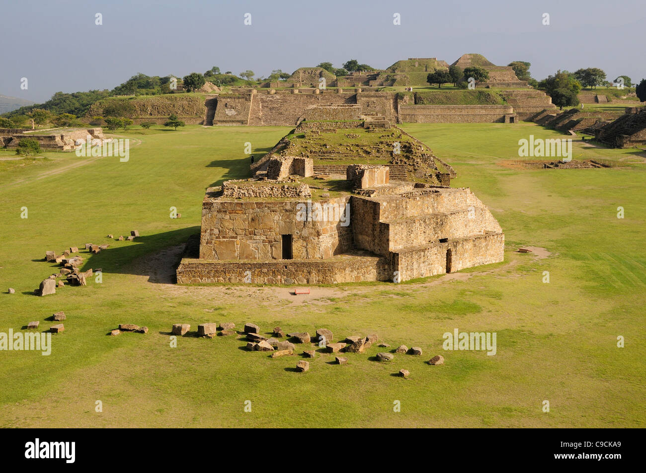 Mexico, Oaxaca, Monte Alban, Edificio buildings G, H and I in the ...