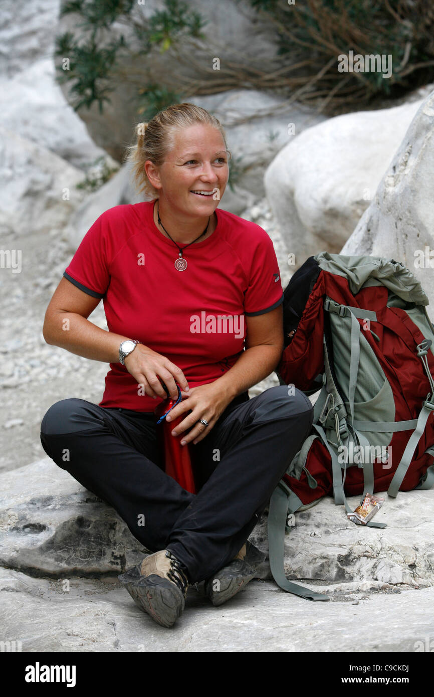 Britt Christensen, a trekking guide at Gola Su Gorruppu canyon, Sardinia, Italy Stock Photo - Alamy