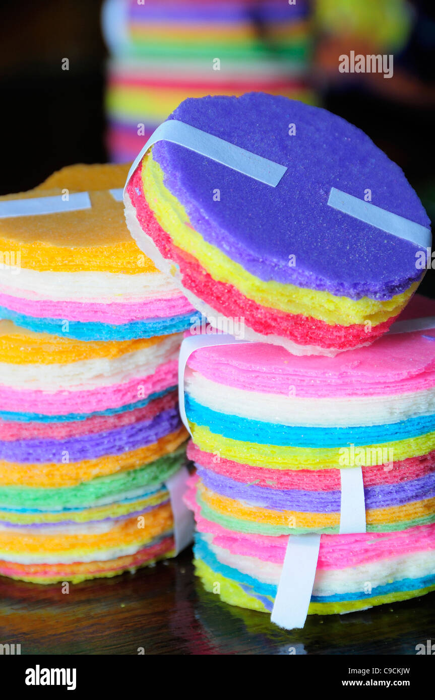 Mexico, Puebla, Food, Coloured rice paper snacks Stock Photo - Alamy