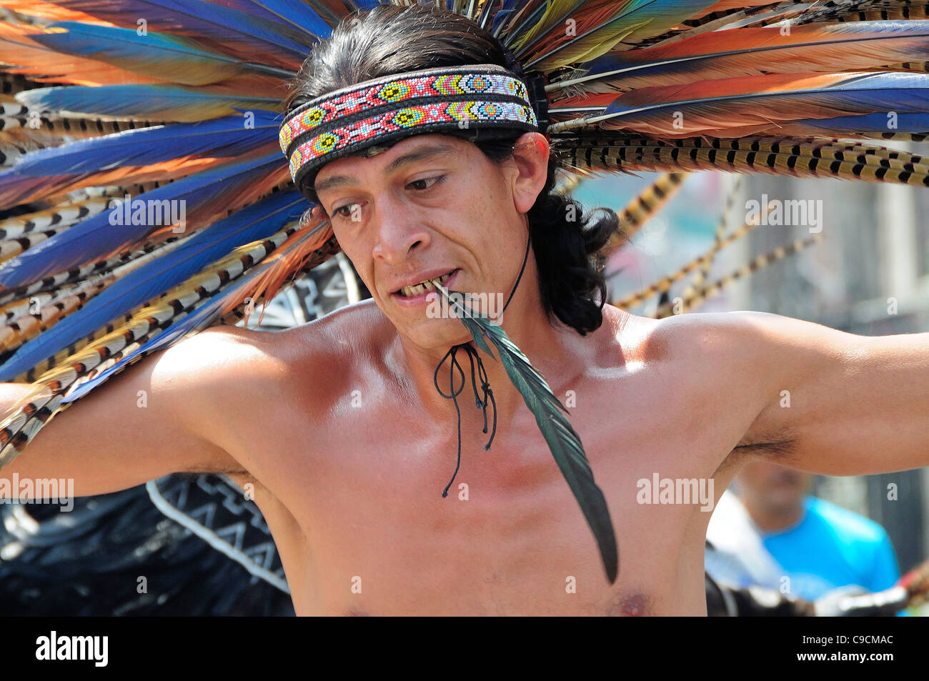 Mexico, Federal District, Mexico City, Male Michicoa Aztec dancer ...