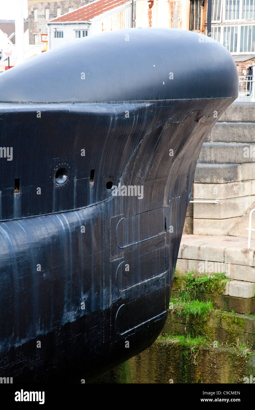 Sonar pod and torpedo hatches on submarine HM Ocelot at The Historic ...