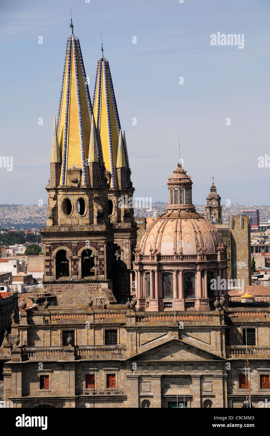 Mexico, Jalisco, Guadalajara, Cathedral, part view of exterior facade ...