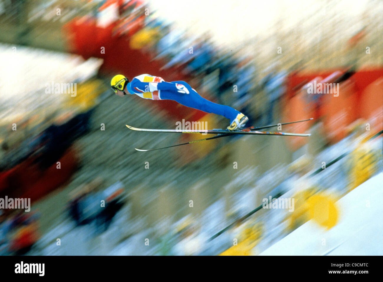 Ski jumper flying through the air Stock Photo - Alamy