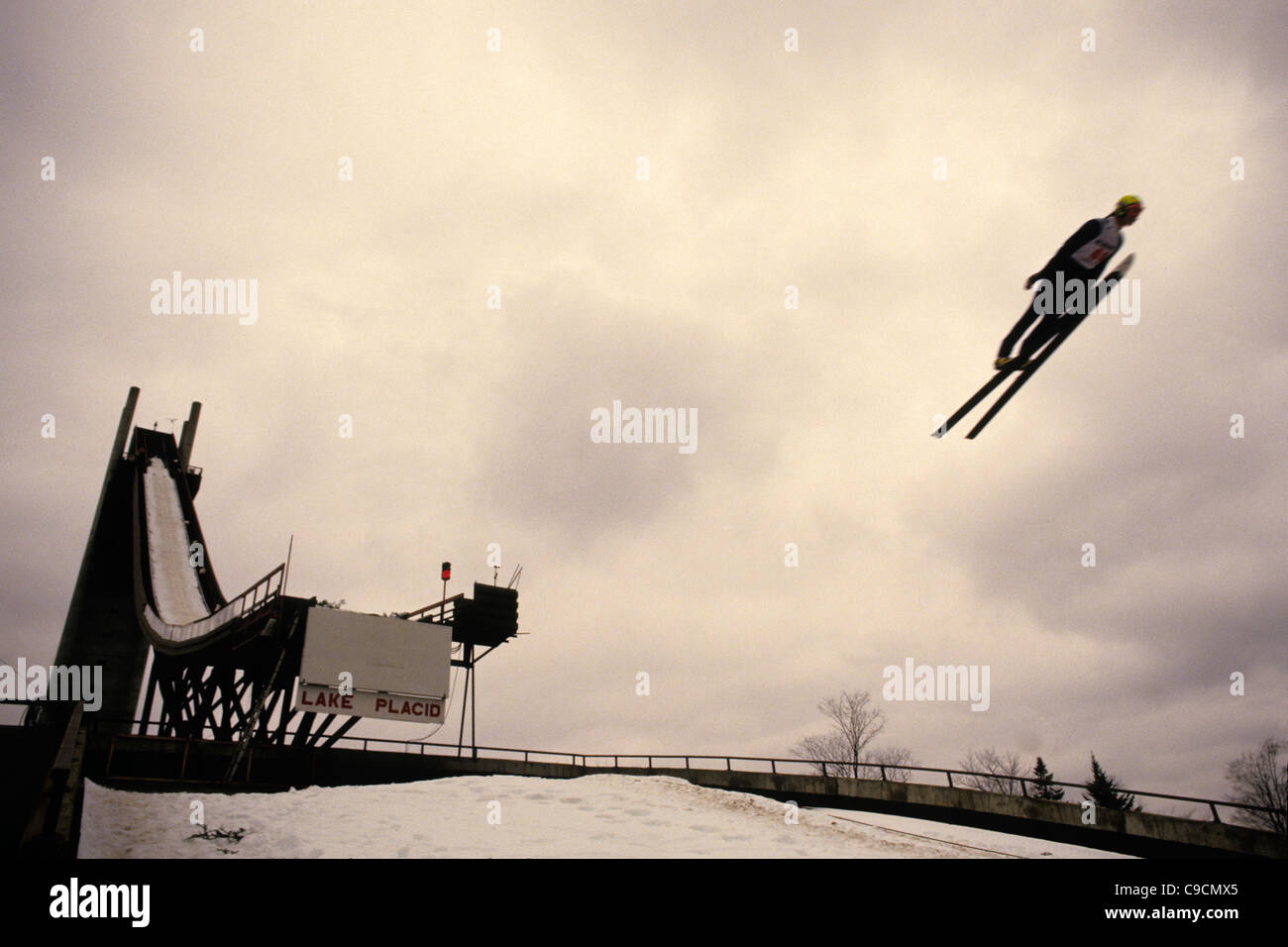 Ski jumper flying through the air Stock Photo - Alamy