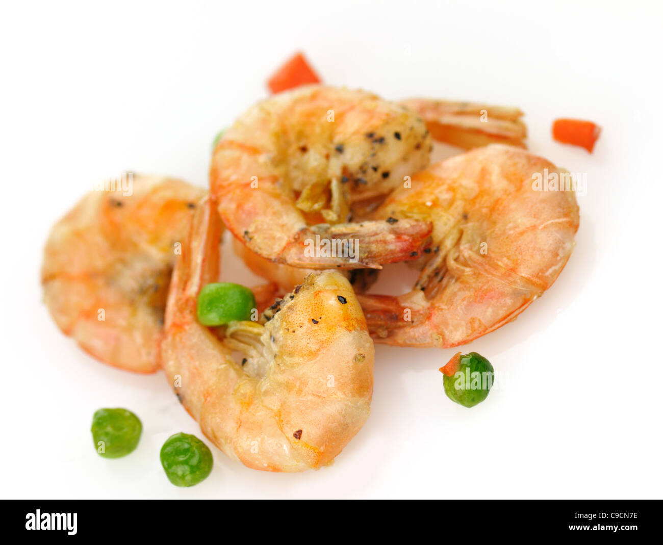 fried prawn food on a white background Stock Photo - Alamy