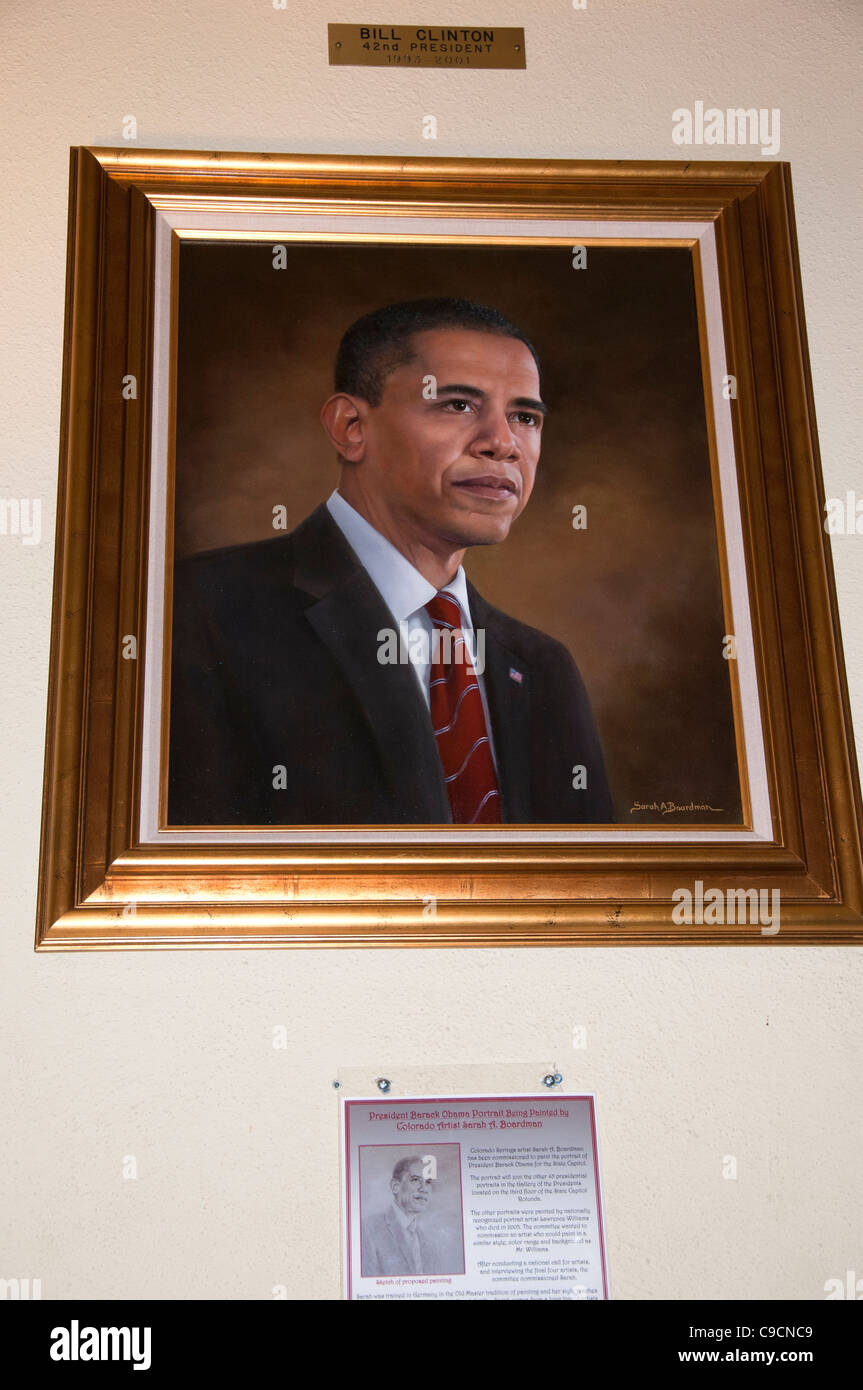 Portrait of Barack Obama in Denver Senate House, Colorado, USA Stock ...