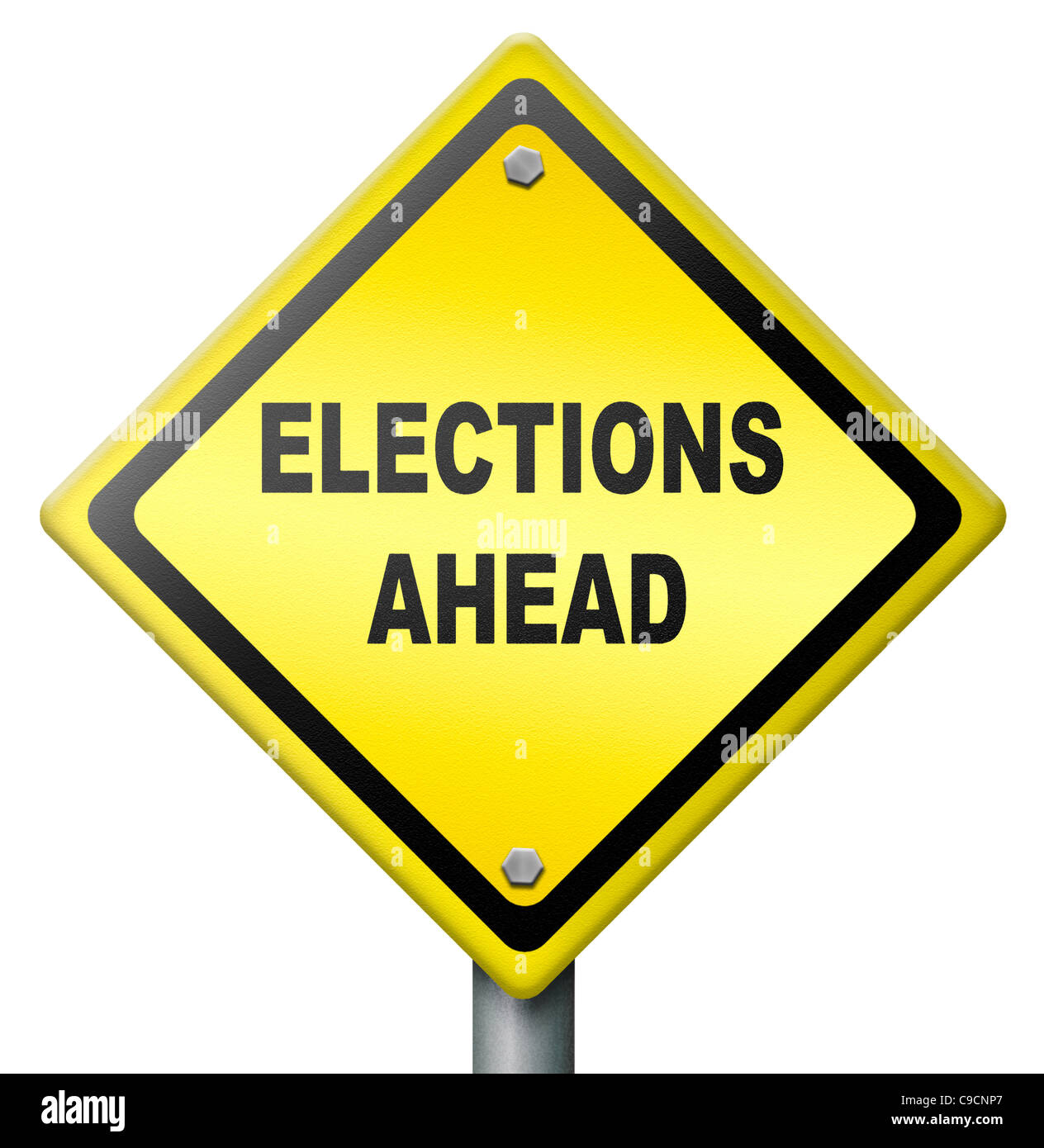 elections ahead yellow road sign Stock Photo - Alamy