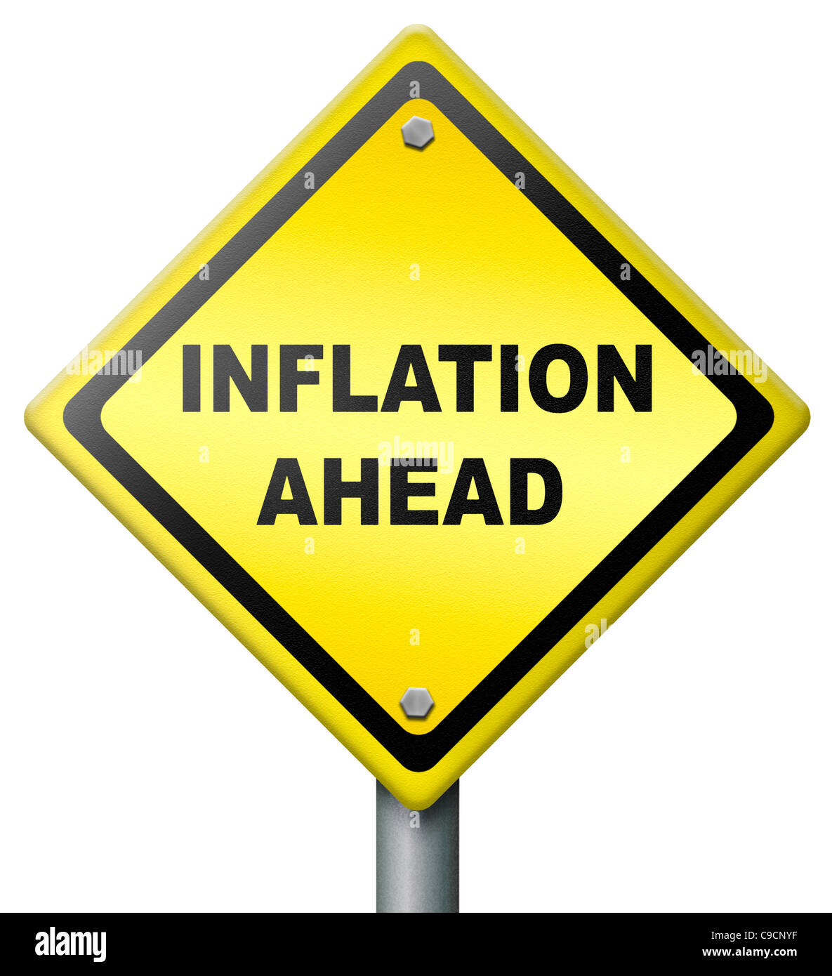 inflation ahead yellow road sign with text Stock Photo - Alamy
