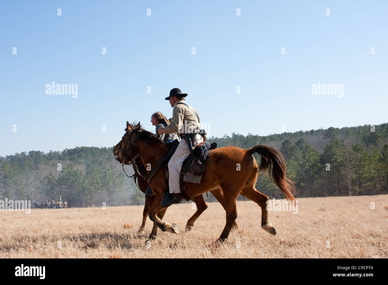 Cavalry soldiers rushing into battle at a civil war reenactment Stock ...